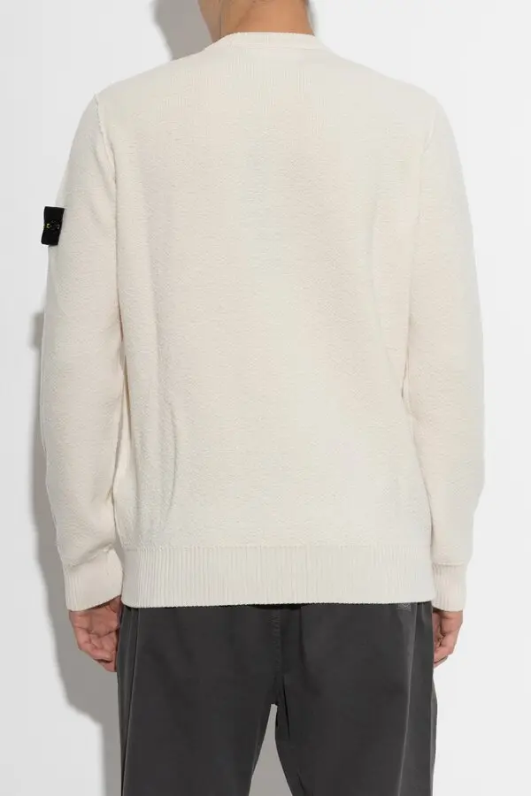 Stone Island Wool Sweater With Logo Patch - Cream