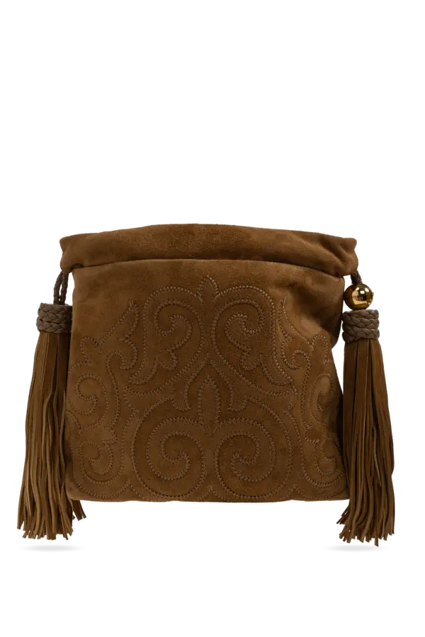 Etro Suede Bucket Bag With Tassels And Embroidery - Brown