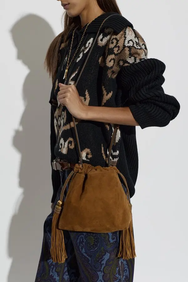 Etro Suede Bucket Bag With Tassels And Embroidery