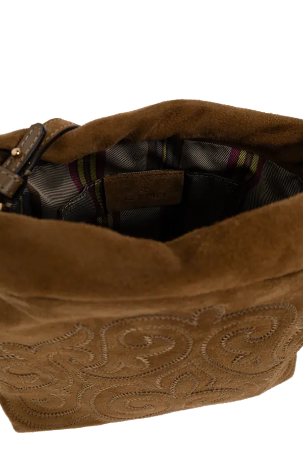 Etro Suede Bucket Bag With Tassels And Embroidery