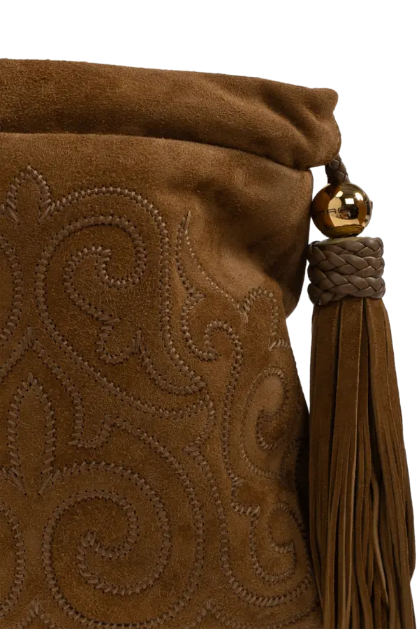 Etro Suede Bucket Bag With Tassels And Embroidery