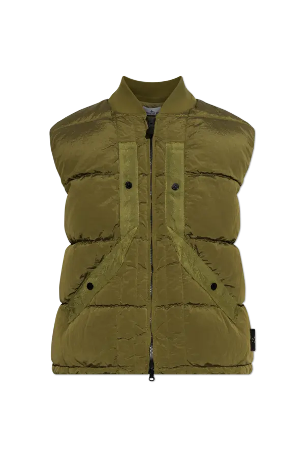 Stone Island Quilted Vest With Logo Patch - Green