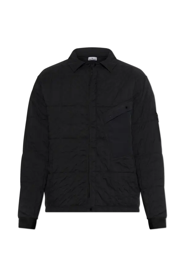 Stone Island Jacket With Logo Patch - Black