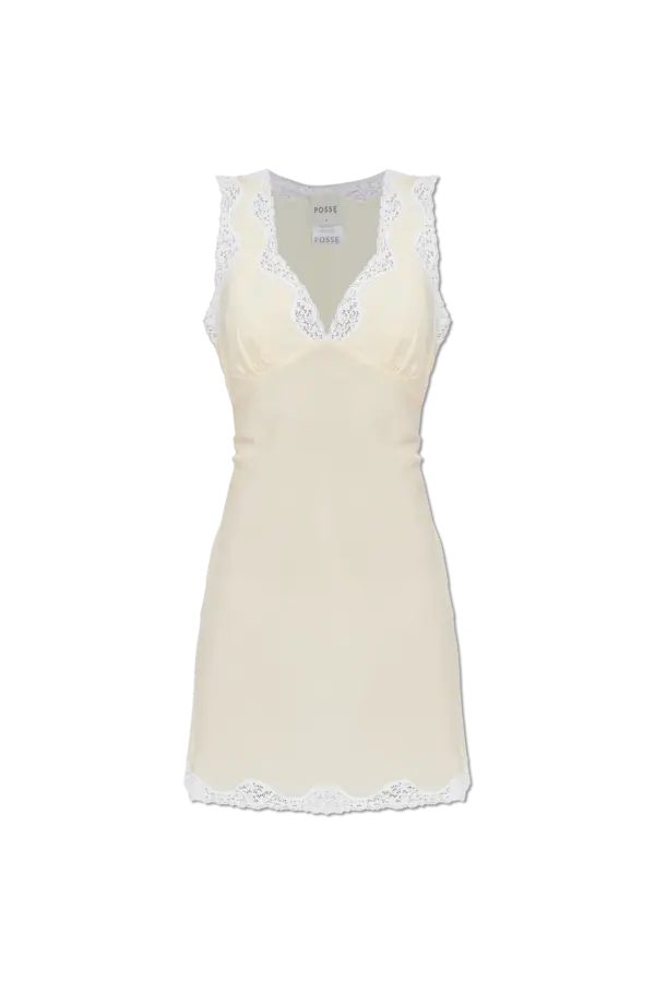 Posse Tabitha Lace Trimmed V-neck Mini Dress - Yellow