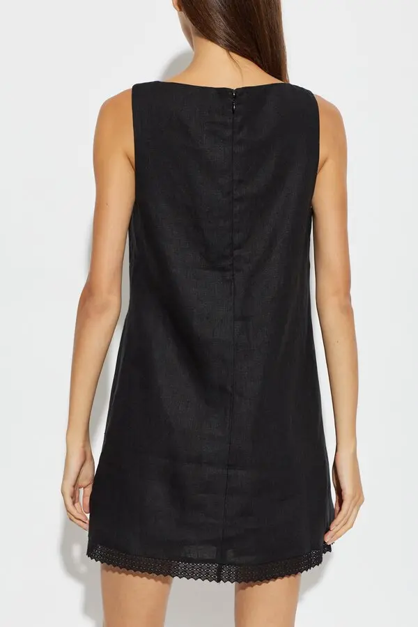 Posse Linen Shift Dress With Geometric Lace Trim