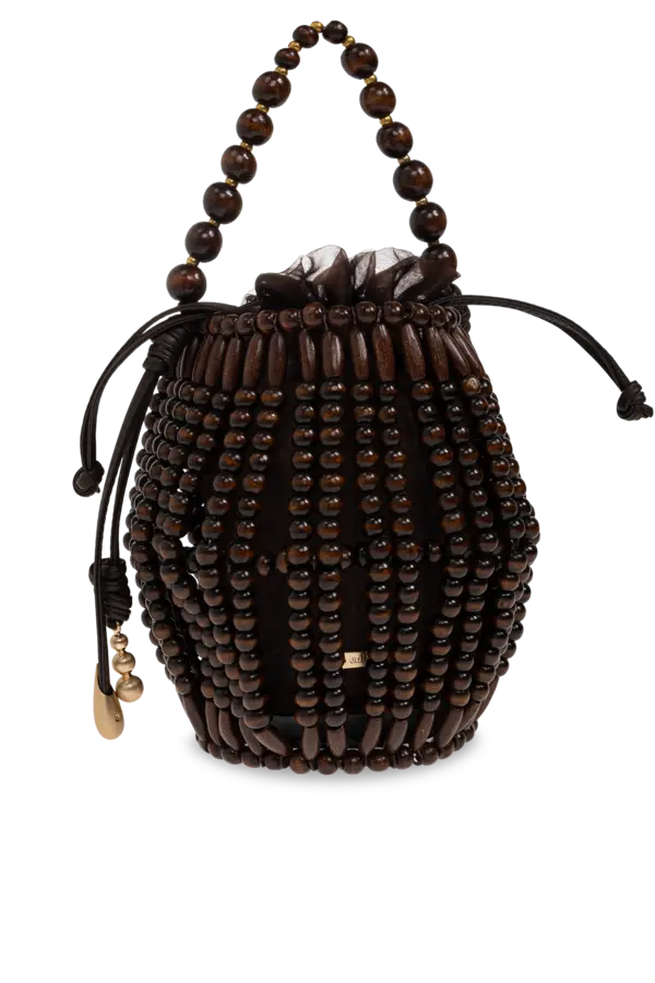 Cult Gaia Lanterna" Beaded Bucket Bag - Brown