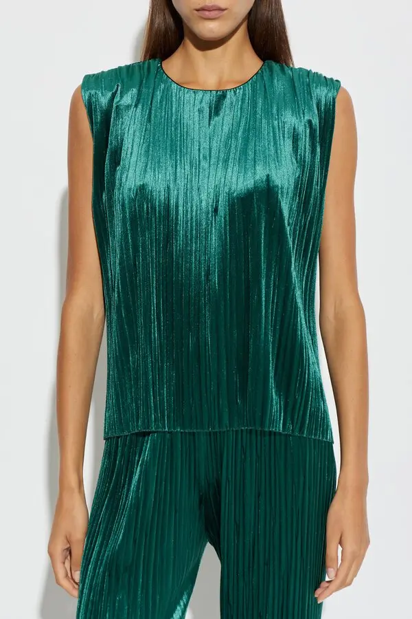 FORTE_FORTE Pleated Sleeveless Top In Emerald - Green