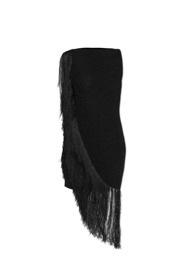 Alaïa Asymmetrical Fringe Knit Dress - Black