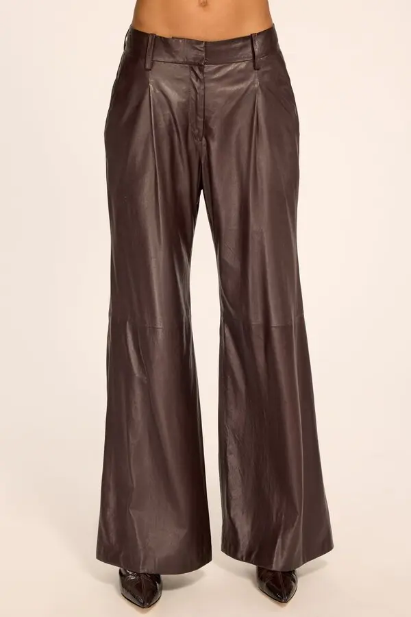 Ramy Brook Eliza Leather Pleated Pant - Heritage Brown