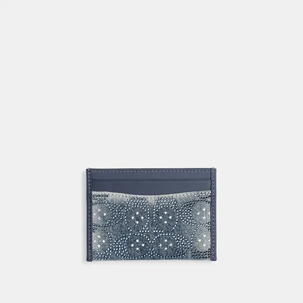 COACH OUTLET Essential Card Case In Regenerative Cotton Denim With Crystal Signature