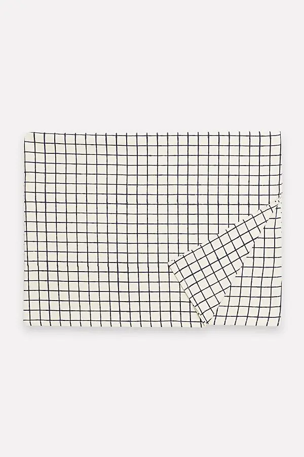 ANCHAL Grid Block Print Tablecloth - Navy