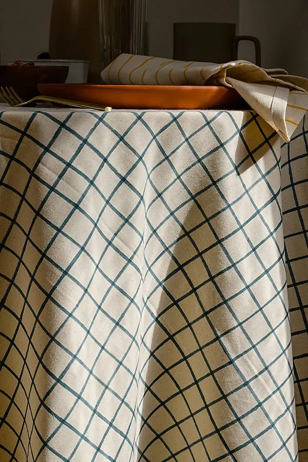 ANCHAL Grid Block Print Tablecloth - Navy
