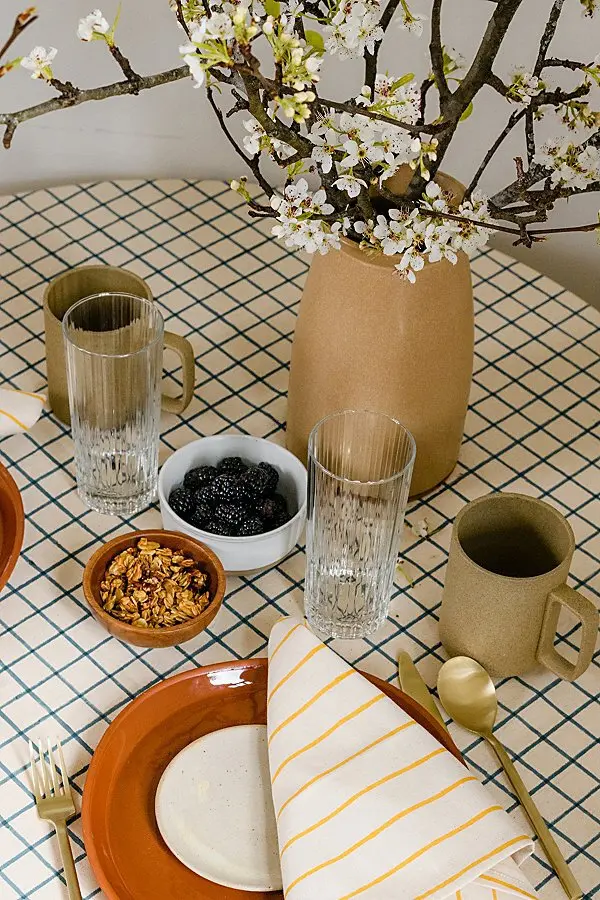 ANCHAL Grid Block Print Tablecloth - Spruce