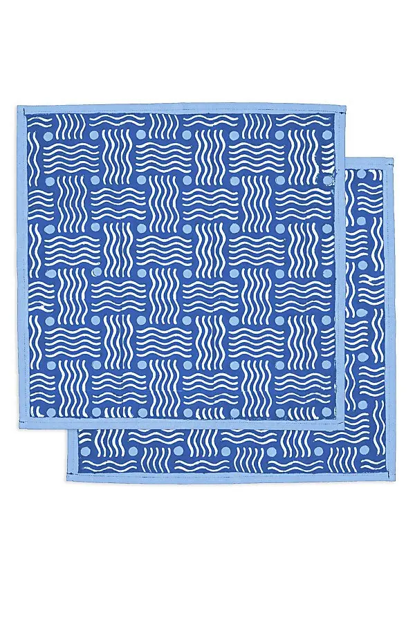 SUPRA ENDURA Block Print Napkin 4 Pack - Blue Squiggle