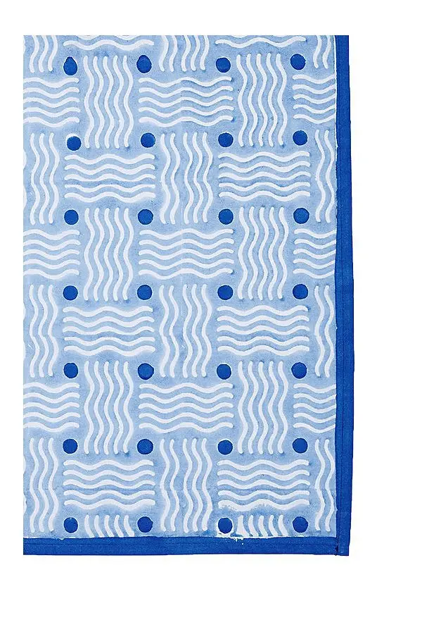SUPRA ENDURA Block Print Tablecloth - Blue Squiggle