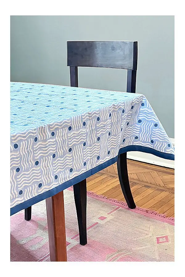 SUPRA ENDURA Block Print Tablecloth - Blue Squiggle
