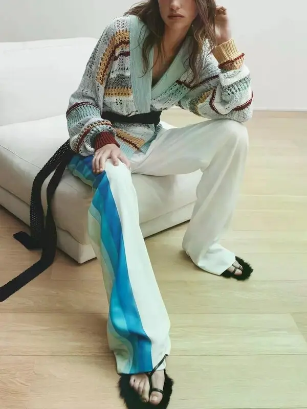 Hellessy Dax Belted Stripe-knit Cardigan