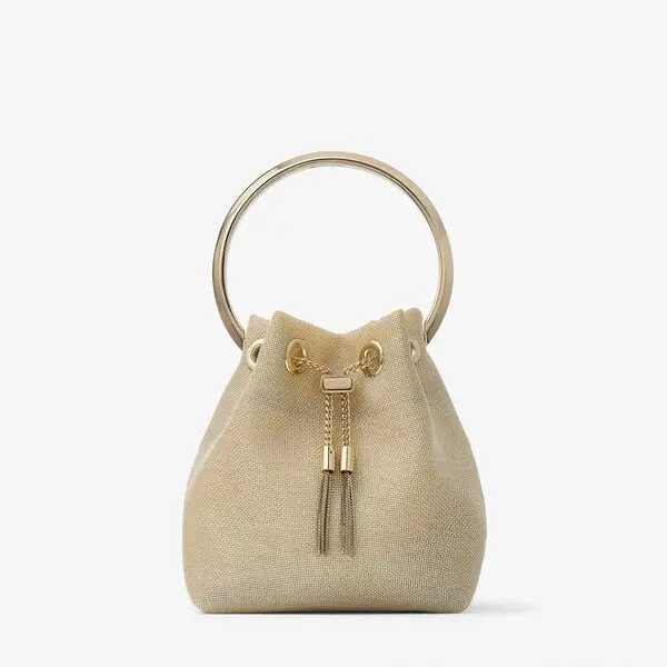 JIMMY CHOO Metallic Top-handle Bucket Pouch - Champaglg