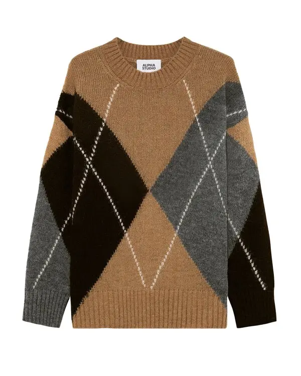 Alpha Studio Argyle Crewneck Sweater