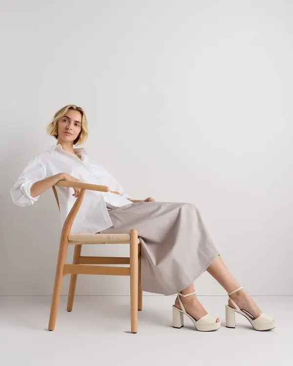 Quince Italian Leather Platform 115mm Block Heel - Bone