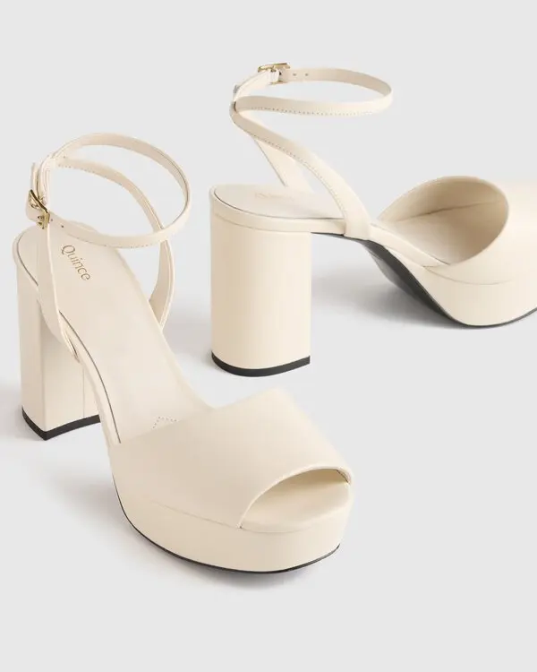Quince Italian Leather Platform 115mm Block Heel - Bone