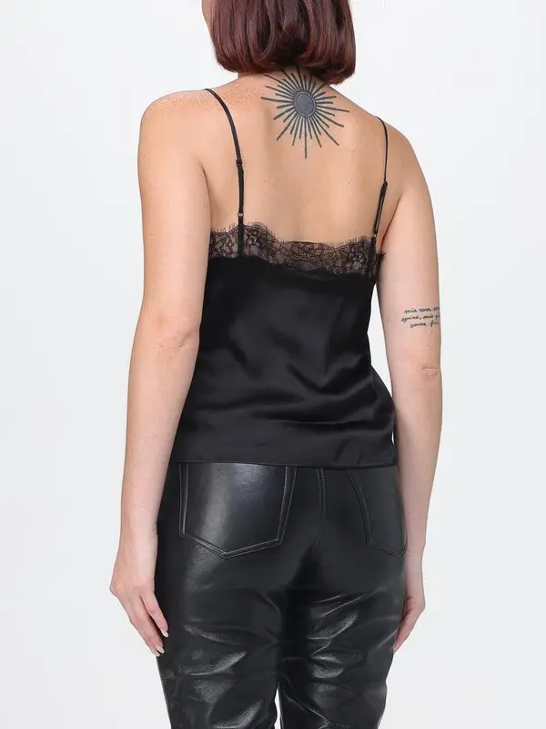 ANINE BING V-neck Silk Blend Evening Top With Lace Inserts And Thin Straps