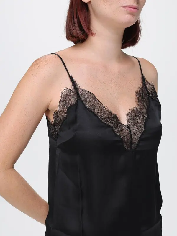 ANINE BING V-neck Silk Blend Evening Top With Lace Inserts And Thin Straps