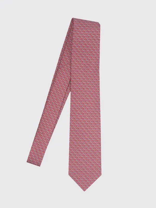 FERRAGAMO Pure Silk Tie With All-over Gancini Monogram Pattern - Red