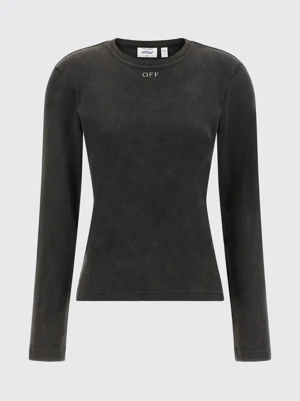 Off-White Long-sleeve Cotton T-shirt With Contrast Logo - Black