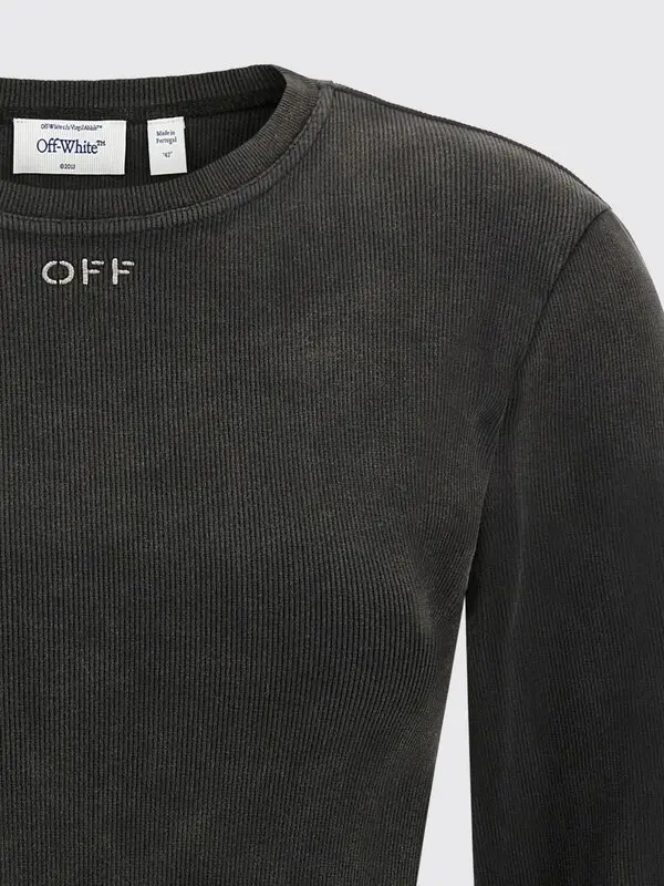 Off-White Long-sleeve Cotton T-shirt With Contrast Logo - Black