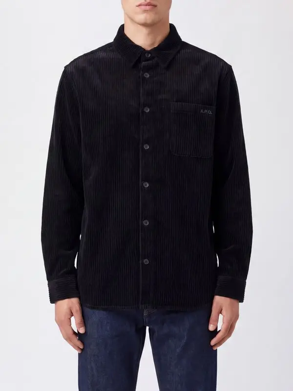 A.p.c. Short Corduroy Shirt Jacket With Patch Pockets - Black
