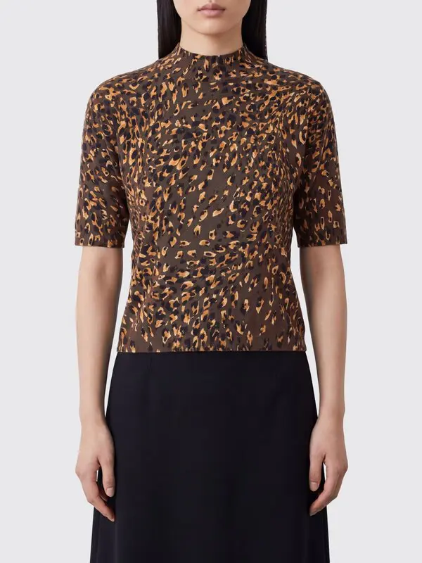TWINSET Animal Print Slim Fit Short-sleeve Mock Neck Jumper - Brown
