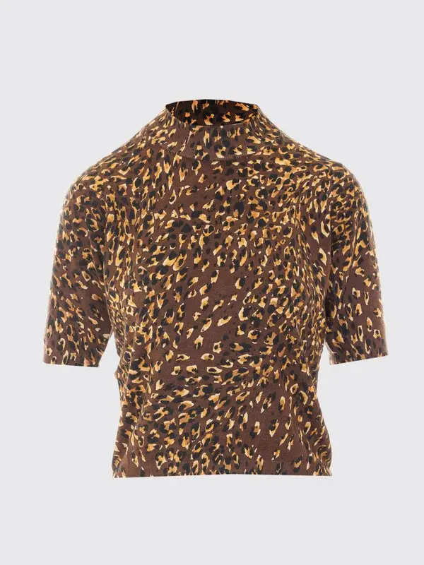 TWINSET Animal Print Slim Fit Short-sleeve Mock Neck Jumper