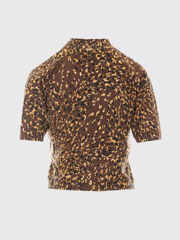 TWINSET Animal Print Slim Fit Short-sleeve Mock Neck Jumper