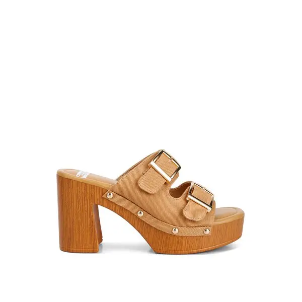 RAG & CO Sarai High Block Heel Clogs With Buckle Straps