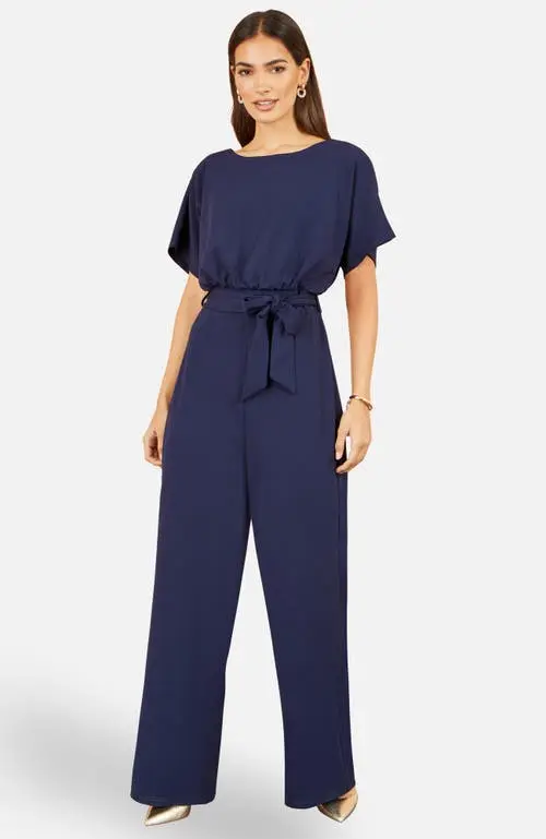 YUMI Batwing Stretch Wide-leg Jumpsuit - Navy