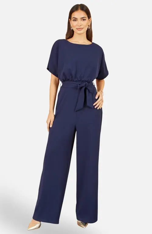 YUMI Batwing Stretch Wide-leg Jumpsuit - Navy