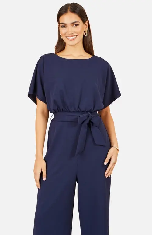 YUMI Batwing Stretch Wide-leg Jumpsuit - Navy
