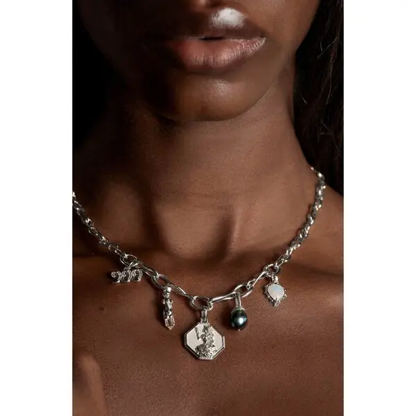 AWE INSPIRED Sterling Silver Charm Collector Collar Necklace - Metallic Silver