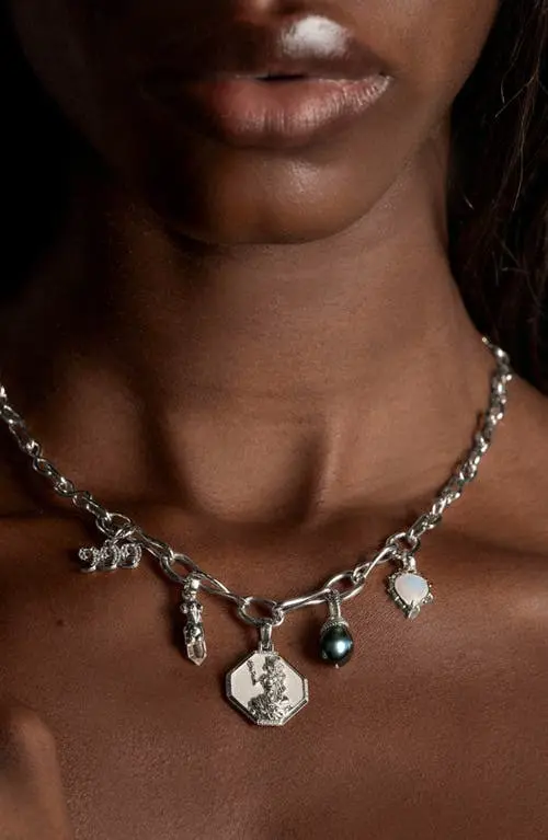 AWE INSPIRED Sterling Silver Charm Collector Collar Necklace