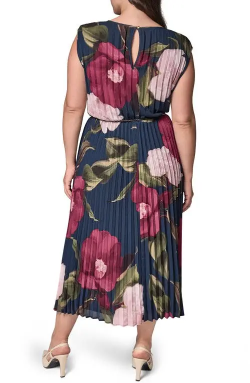Donna Karan New York Floral Pleated Chiffon Midi Dress