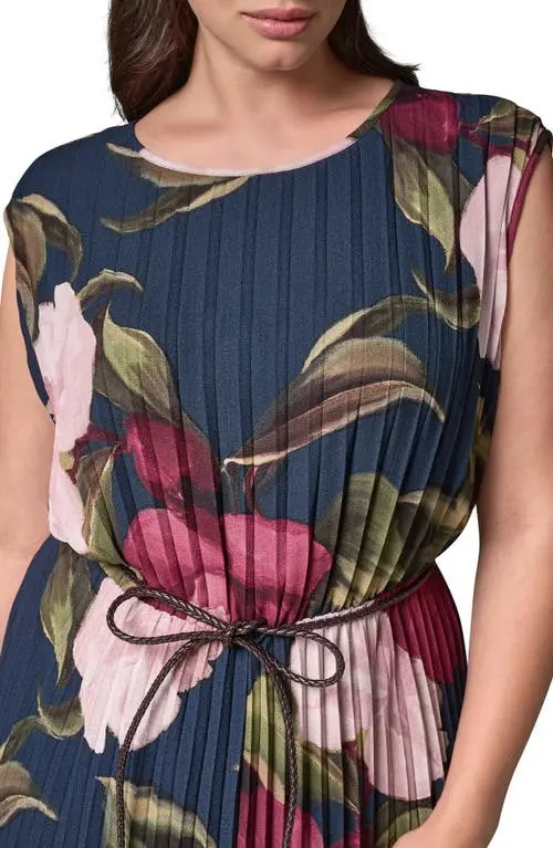 Donna Karan New York Floral Pleated Chiffon Midi Dress