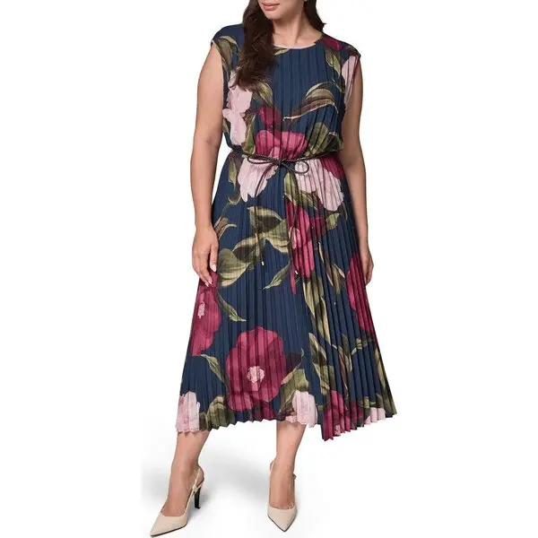 Donna Karan New York Floral Midi Dress - Navy/blck