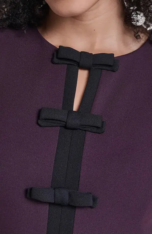 Karl Lagerfeld Paris Bow Scuba Sheath Dress - Fig/black