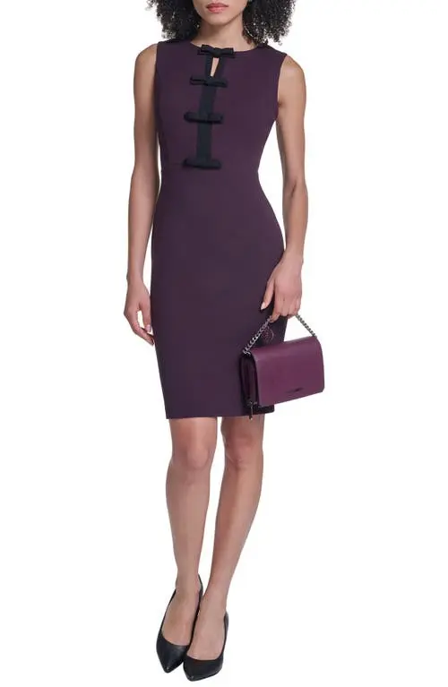Karl Lagerfeld Paris Bow Scuba Sheath Dress - Fig/black