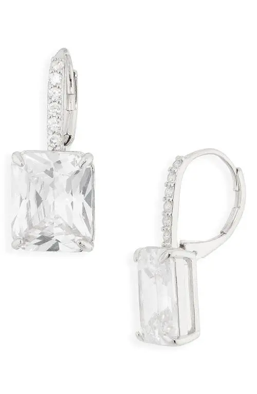Nordstrom Crystal Square Pavé Drop Earrings - Clear- Silver