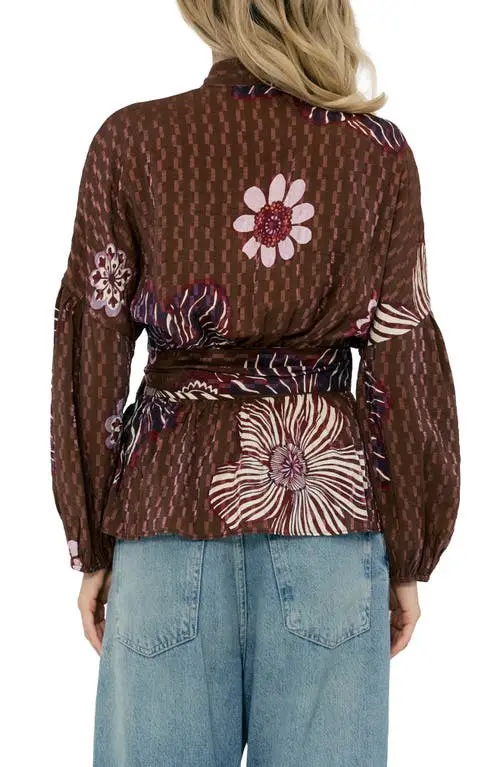 CIEBON Opal Floral Balloon Sleeve Wrap Top