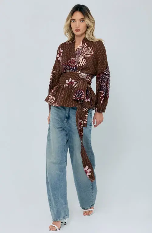 CIEBON Opal Floral Balloon Sleeve Wrap Top
