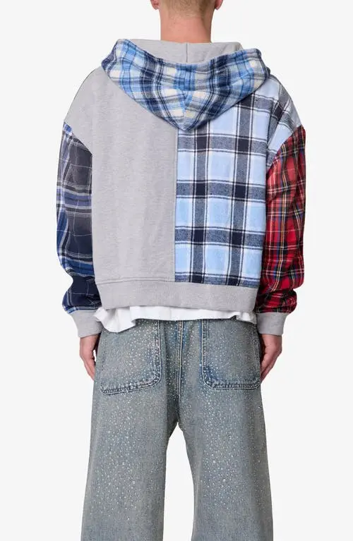 Mnml Patchwork Flannel Zip Crop Hoodie