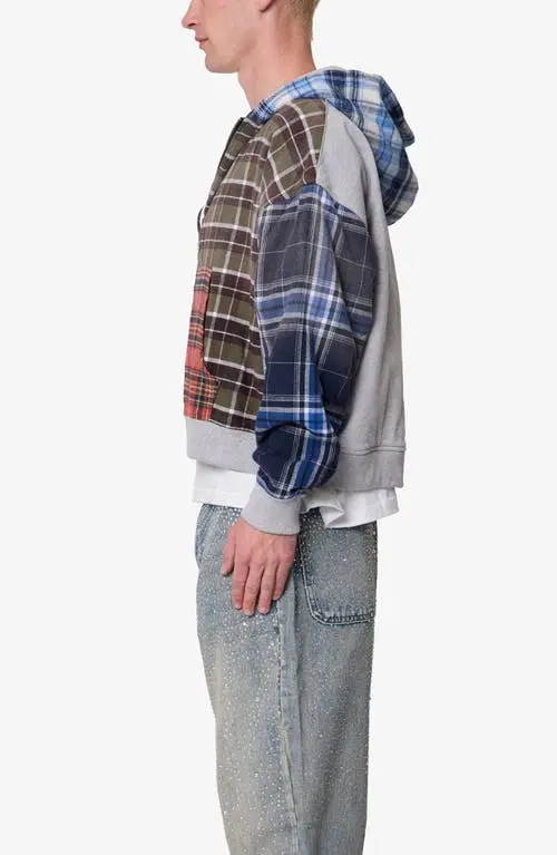 Mnml Patchwork Flannel Zip Crop Hoodie